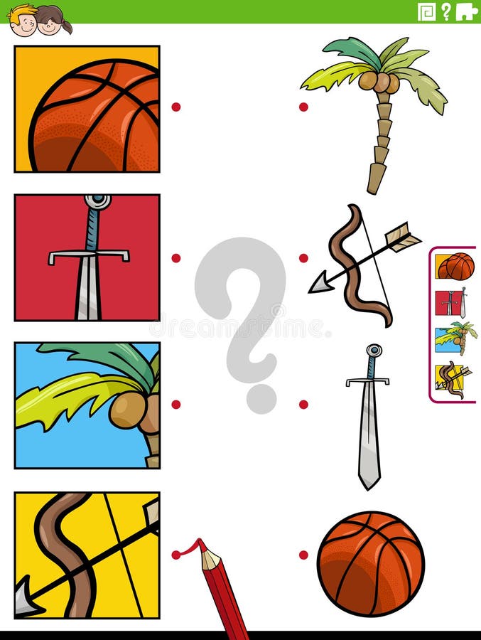 Match Cartoon Objects and Clippings Educational Activity Stock Vector ...