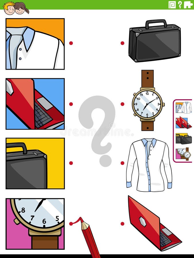 Match Cartoon Objects and Clippings Educational Activity Stock Vector ...
