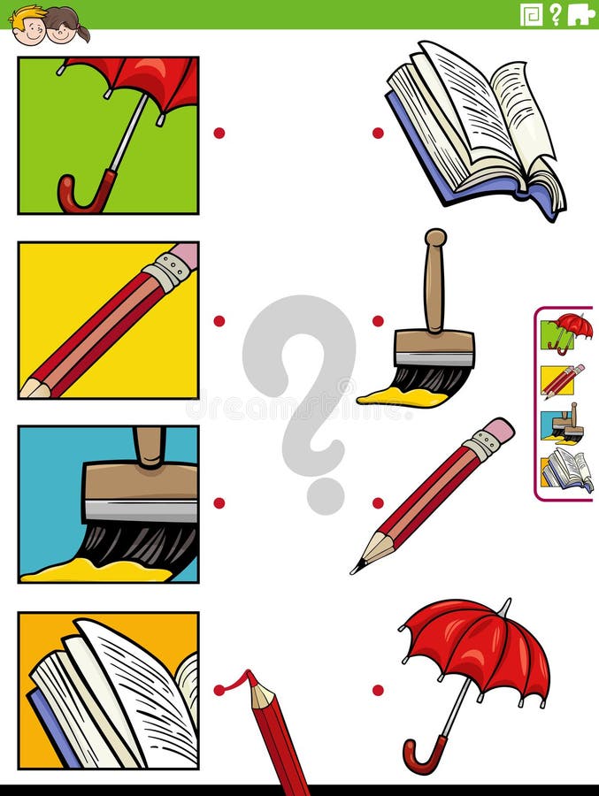 Match Cartoon Sport Objects and Clippings Educational Activity Stock ...