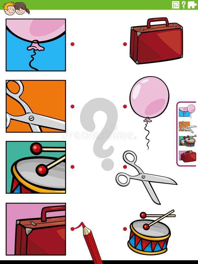 Match Cartoon Objects and Clippings Educational Activity Stock Vector ...