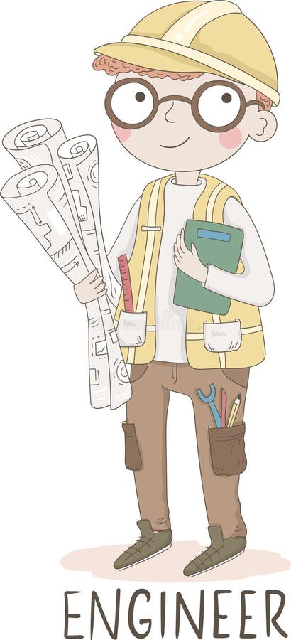 Cartoon Illustration of a Engineer. Kids Workers. Child Professional ...