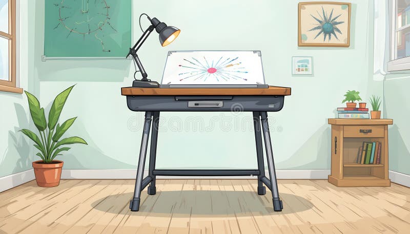 Cartoon Illustration of Ergonomic School Drafting Table. Stock ...