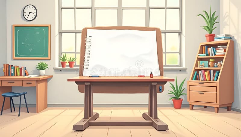 Cartoon Illustration of Ergonomic School Drafting Table. Stock ...