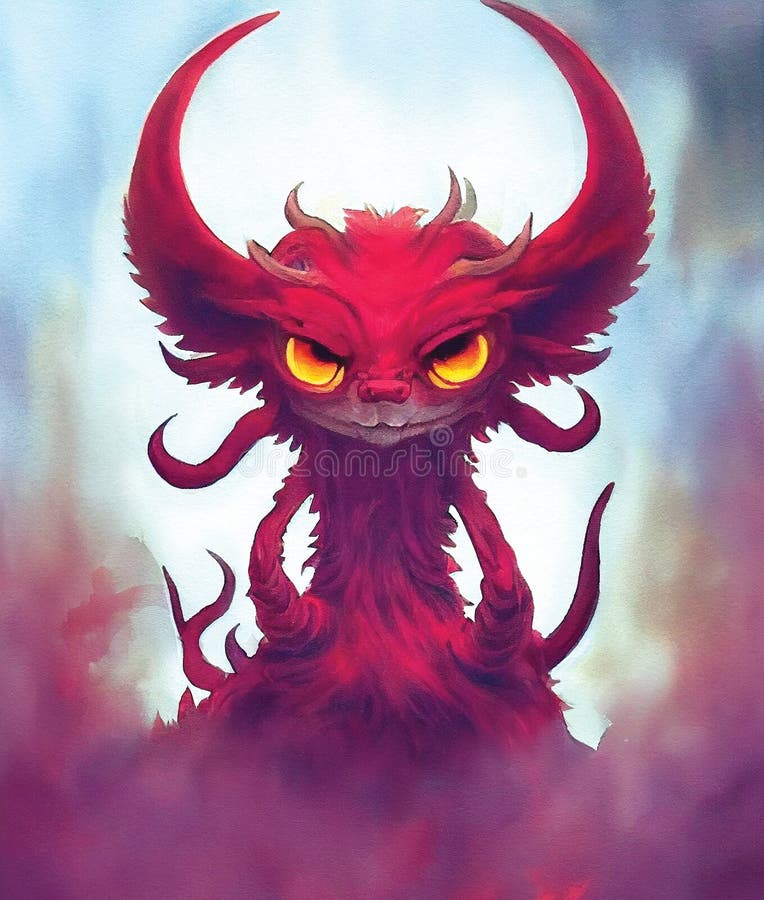 Cartoon Illustration of a Evil Demon with Big Horns Stock Illustration ...