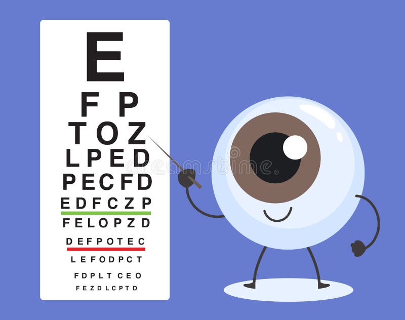 Cartoon Illustration of Eye Character Pointing To Test Chart Vector ...