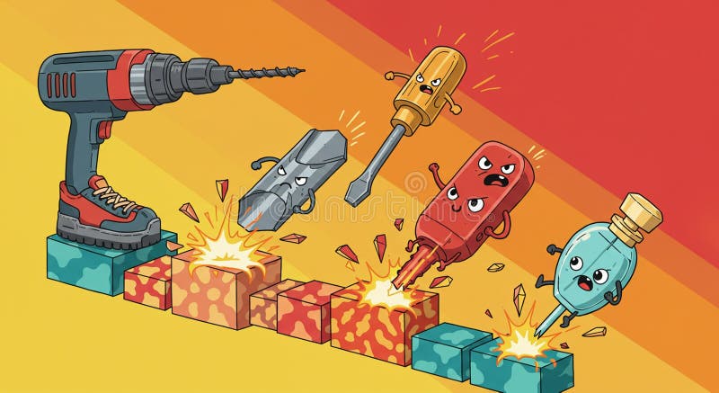 Cartoon Illustration Featuring Anthropomorphic Tools with Expressive ...