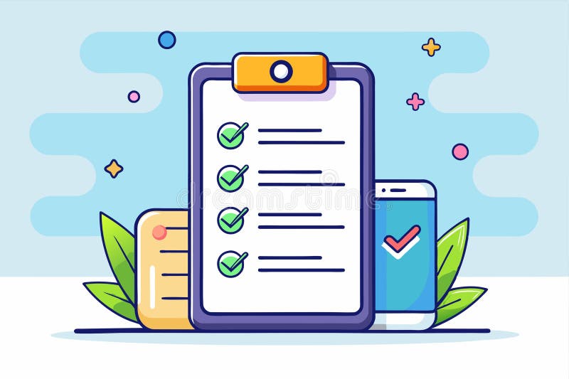 A Cartoon Illustration Featuring a Customizable Note List with ...