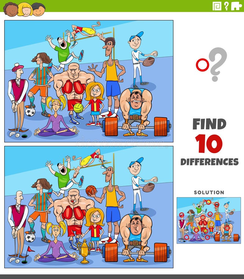 Differences Activity with Cartoon Sport Athletes Characters Stock ...