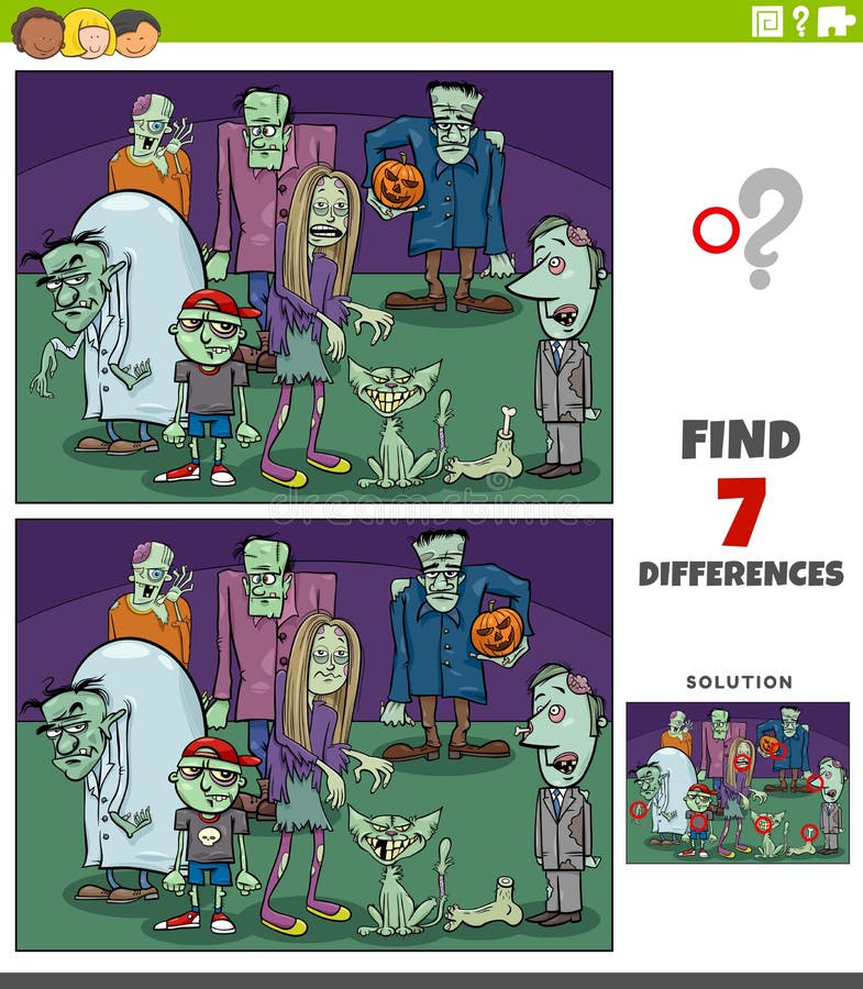 Differences Educational Game with Cartoon Zombies Stock Vector - Illustration of search, funny ...