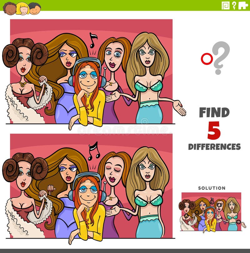 Differences Educational Game with Comic Women Stock Vector ...