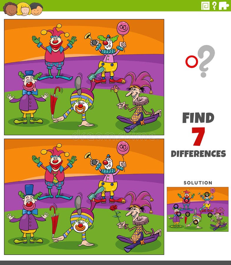 Differences Task with Cartoon Clowns Characters Stock Vector ...