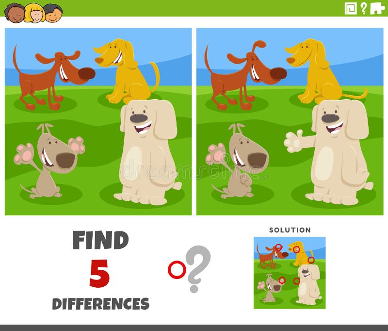 Differences Task with Cartoon Dogs Animal Characters Stock Vector - Illustration of preschool ...