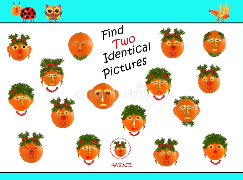 Cartoon Illustration of Finding the Same Picture. Educational Game for ...