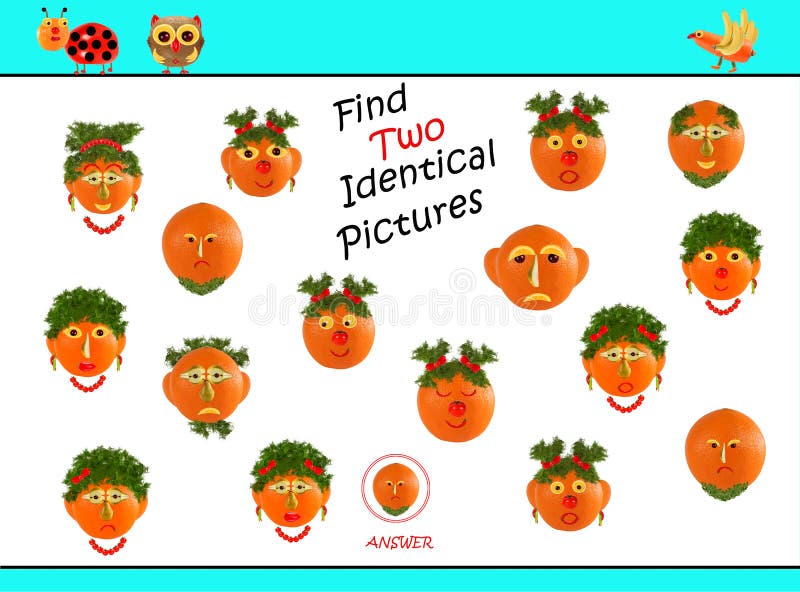 Cartoon Illustration of Finding the Same Picture. Educational Game for ...