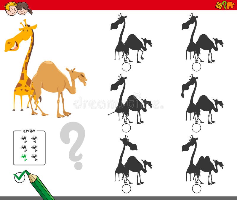 Shadows Activity Game with Giraffe and Camel Stock Vector ...