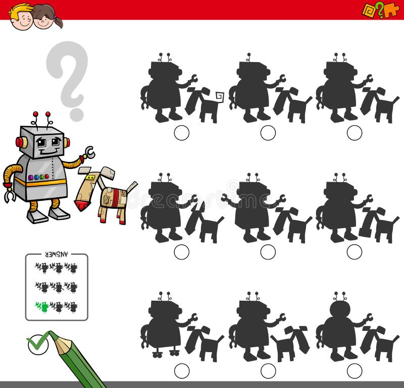 Educational Shadow Game with Robot Characters Stock Vector ...