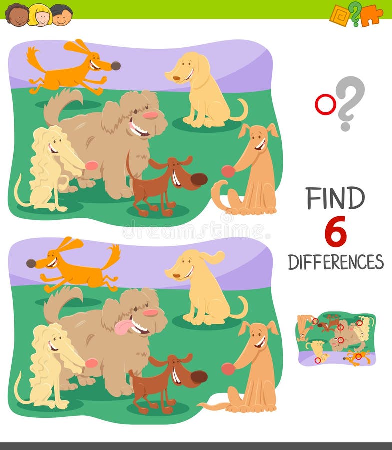 Differences Game with Cute Cartoon Dogs Stock Vector - Illustration of ...