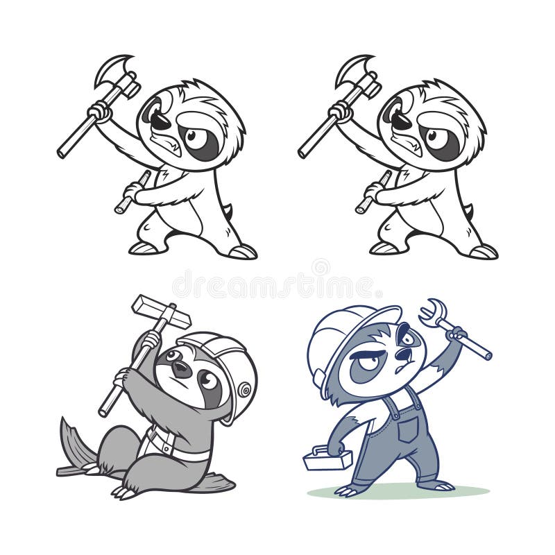 Sloth Construction Worker Characters Cartoon Illustration Stock Vector ...