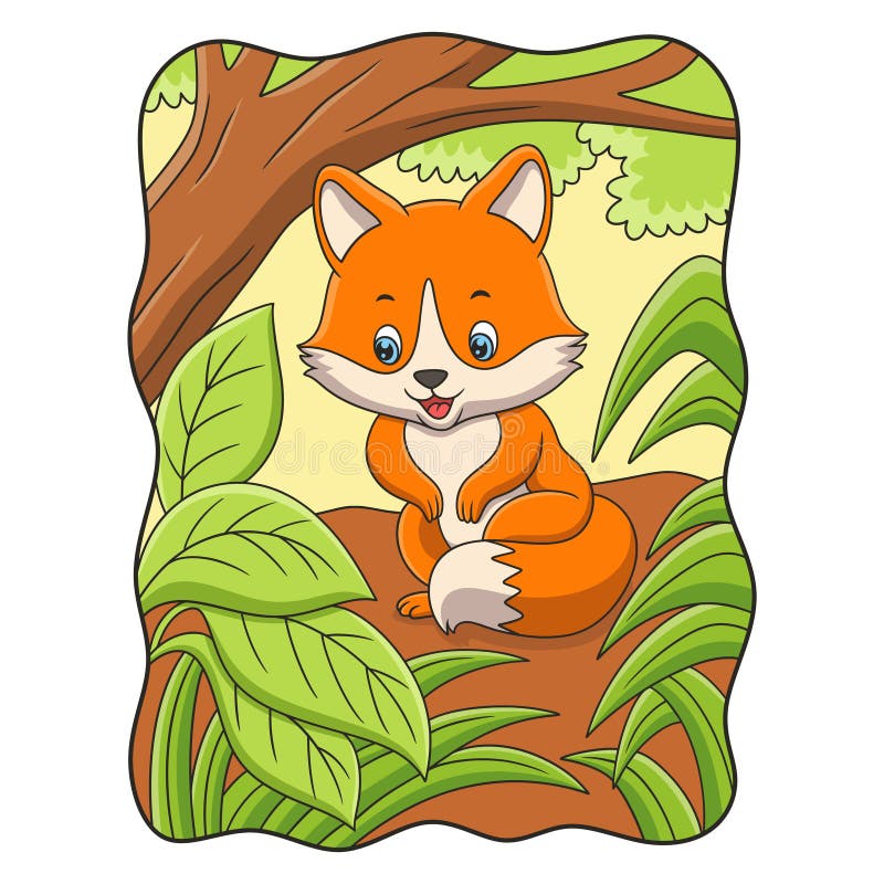Cartoon Illustration a Fox Sitting Under a Big Tree Stock Vector ...