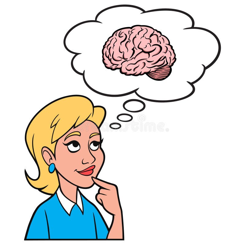 Girl Thinking about the Human Brain Stock Vector - Illustration of ...