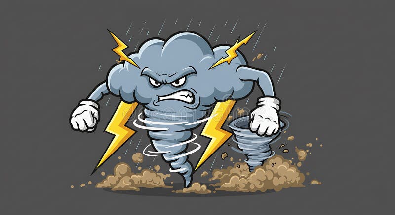 Cartoon Illustration of a Gray Thundercloud with a Determined, Angry ...