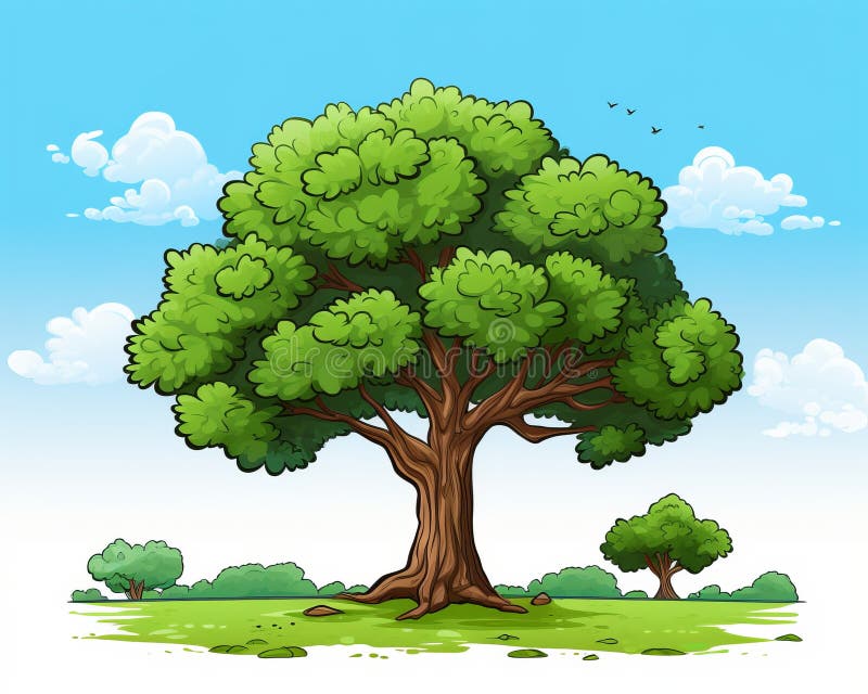 Cartoon Illustration of a Green Tree on a Sunny Day Stock Illustration ...