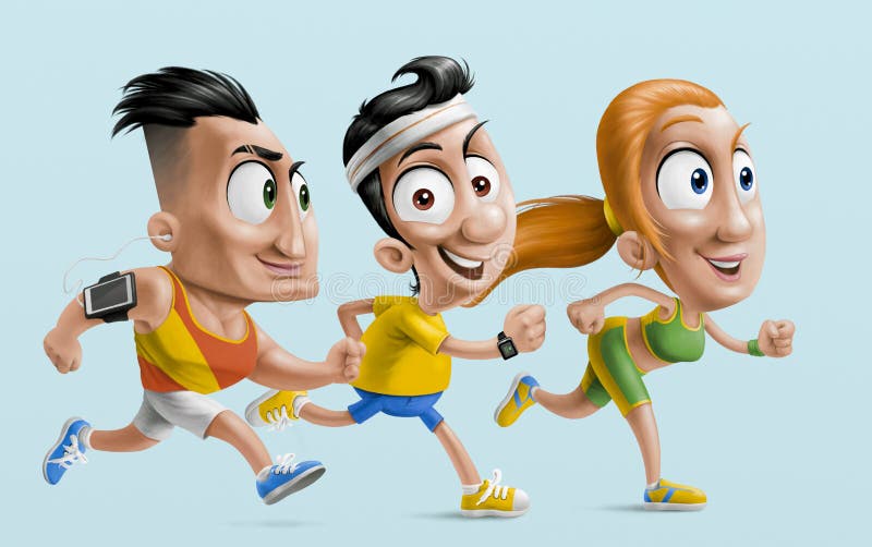 Group of cartoon runners stock illustration. Illustration of isolated ...
