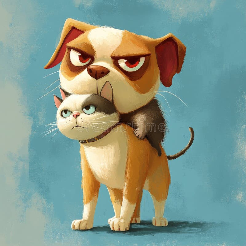 Cartoon Illustration of Grumpy Dog Carrying an Equally Grumpy Cat Stock ...