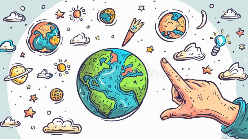 Global Education Concept with Cartoon Hand Pointing at Globe, Diverse ...