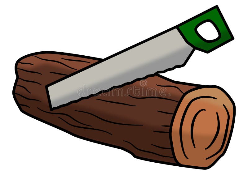 A Cartoon Illustration of a Hand Saw and a Wood Stock Illustration ...