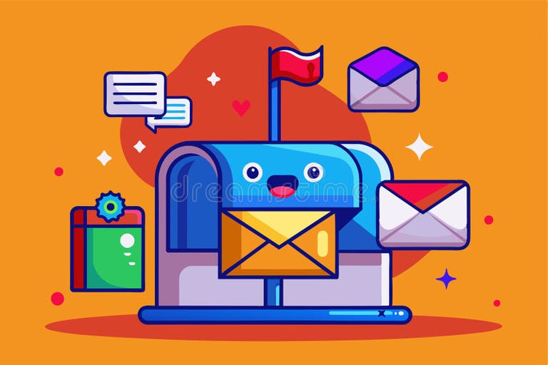 A Cartoon Illustration of a Happy Mailbox with a Full Inbox and ...