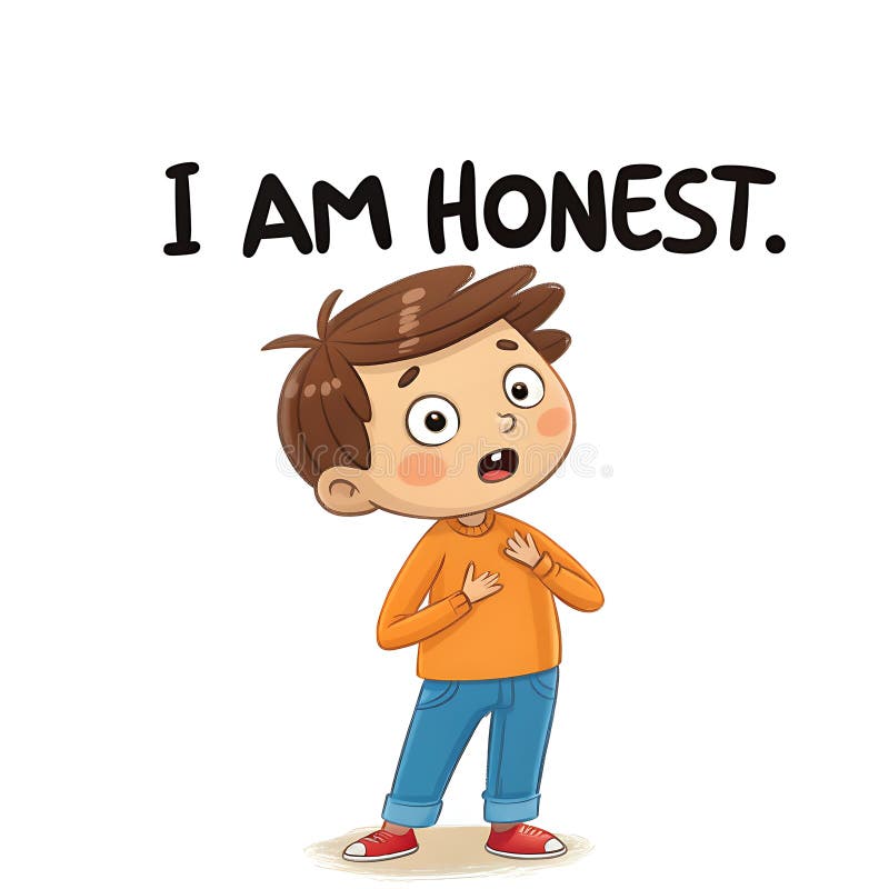 Cartoon Illustration of Honest Boy with Hand on Chest and I am Honest ...