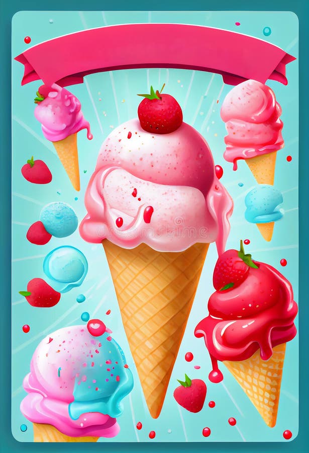 Cartoon Illustration of Ice Cream. Greeting Cartoon Card Stock ...