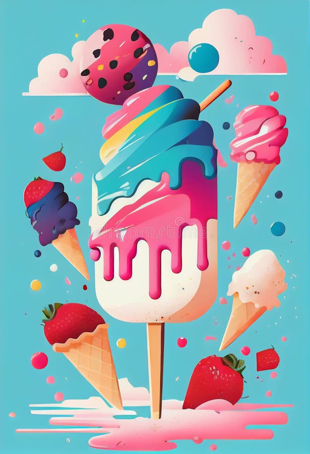Cartoon Illustration of Ice Cream. Greeting Cartoon Card Stock ...