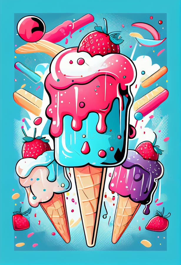 Cartoon Illustration of Ice Cream. Greeting Cartoon Card Stock ...