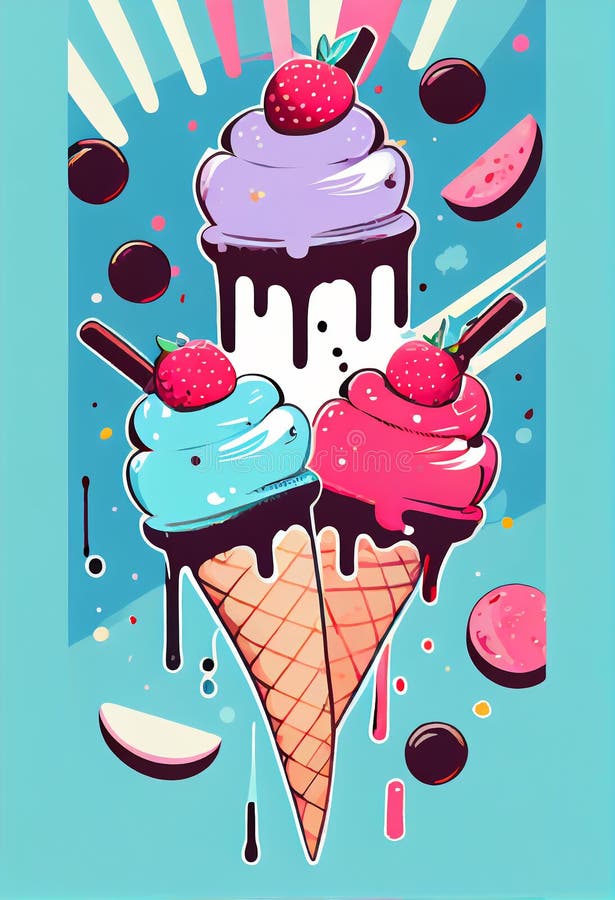 Cartoon Illustration of Ice Cream. Greeting Cartoon Card Stock ...