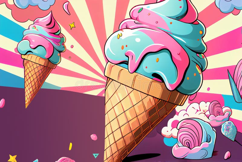 Cartoon Illustration of Ice Cream. Greeting Cartoon Card Stock ...