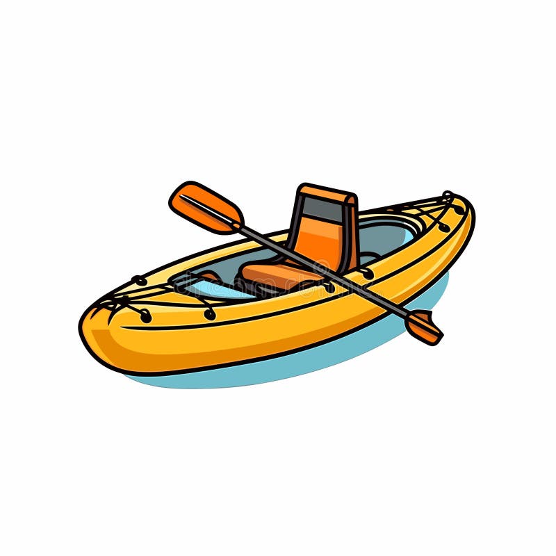 Cartoon Illustration of an Inflatable Kayak with Single Paddle Stock ...
