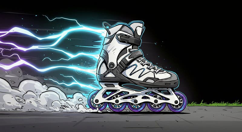 A Cartoon Illustration of an Inline Skate with Lightning and Smoke ...