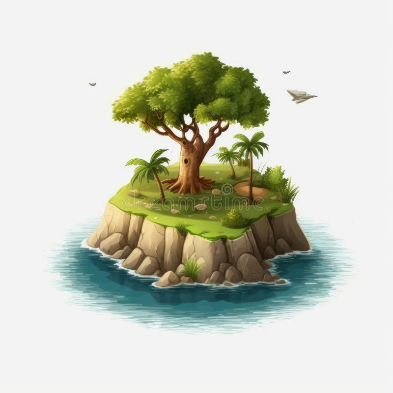 A Cartoon Illustration of an Island with Palm Trees. Stock Illustration ...