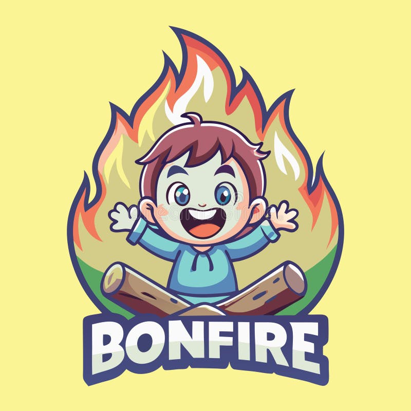 Cartoon Illustration of a Joyous Bonfire with Anthropomorphic Character ...