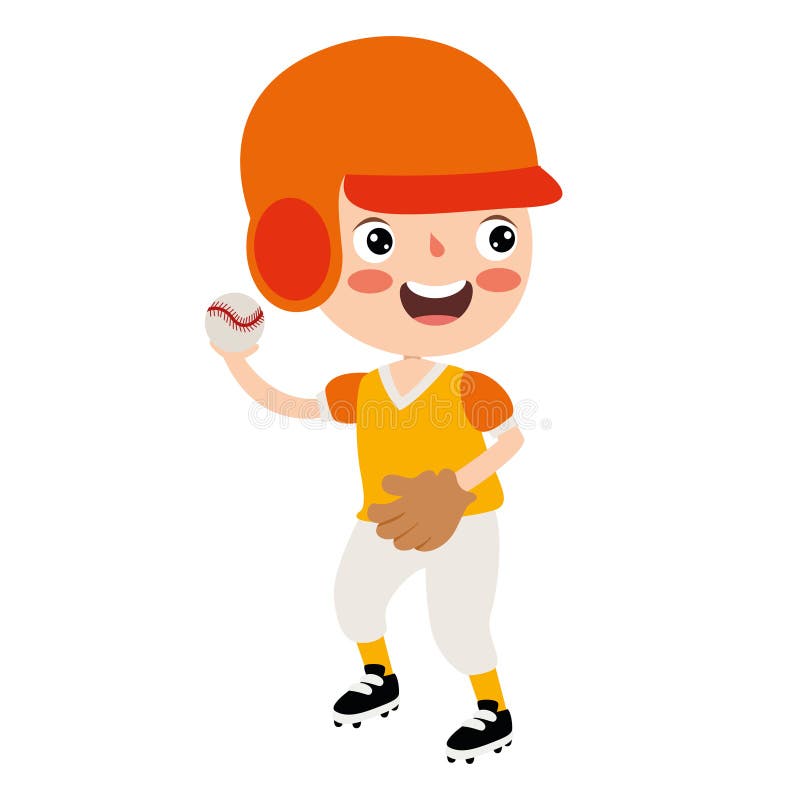 Cartoon Illustration of a Kid Playing Baseball Stock Vector ...