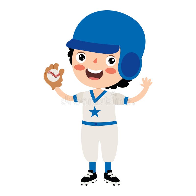 Cartoon Illustration of a Kid Playing Baseball Stock Vector ...