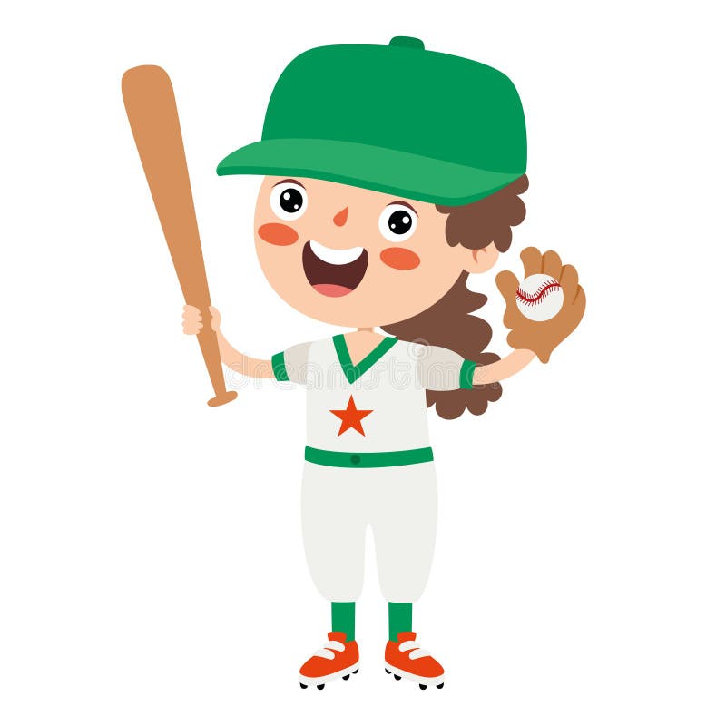 Cartoon Illustration of a Kid Playing Baseball Stock Vector ...