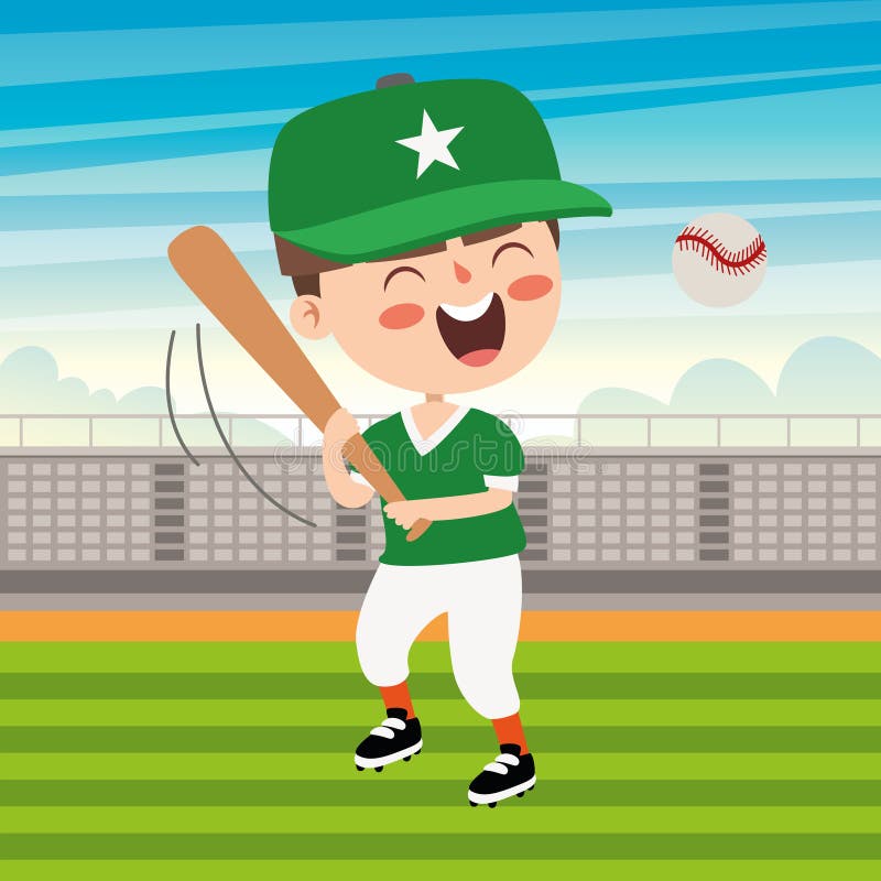 Cartoon Illustration of a Kid Playing Baseball Stock Vector ...