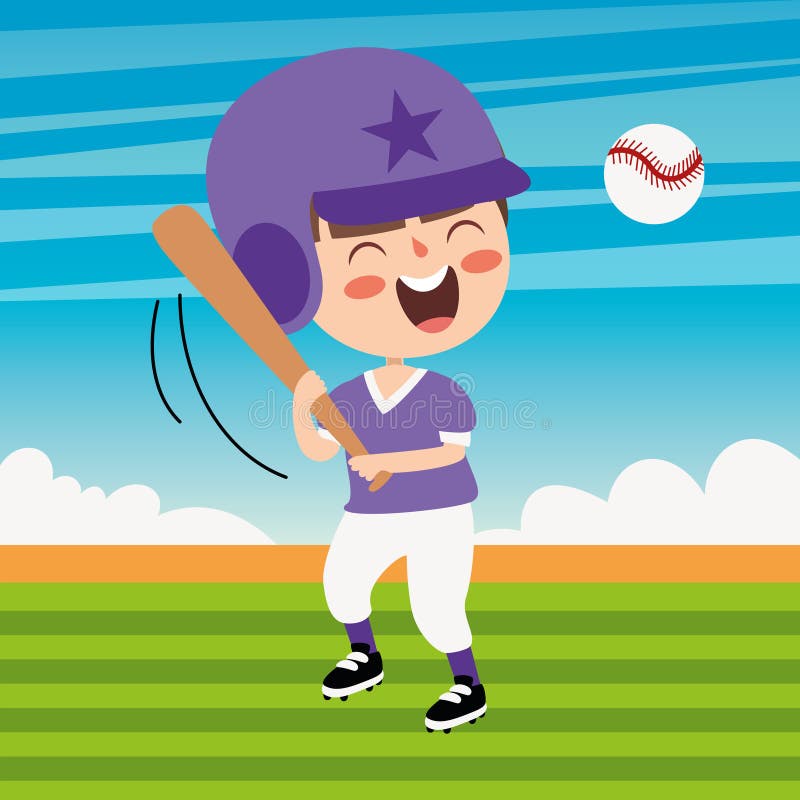 Cartoon Illustration of a Kid Playing Baseball Stock Vector ...