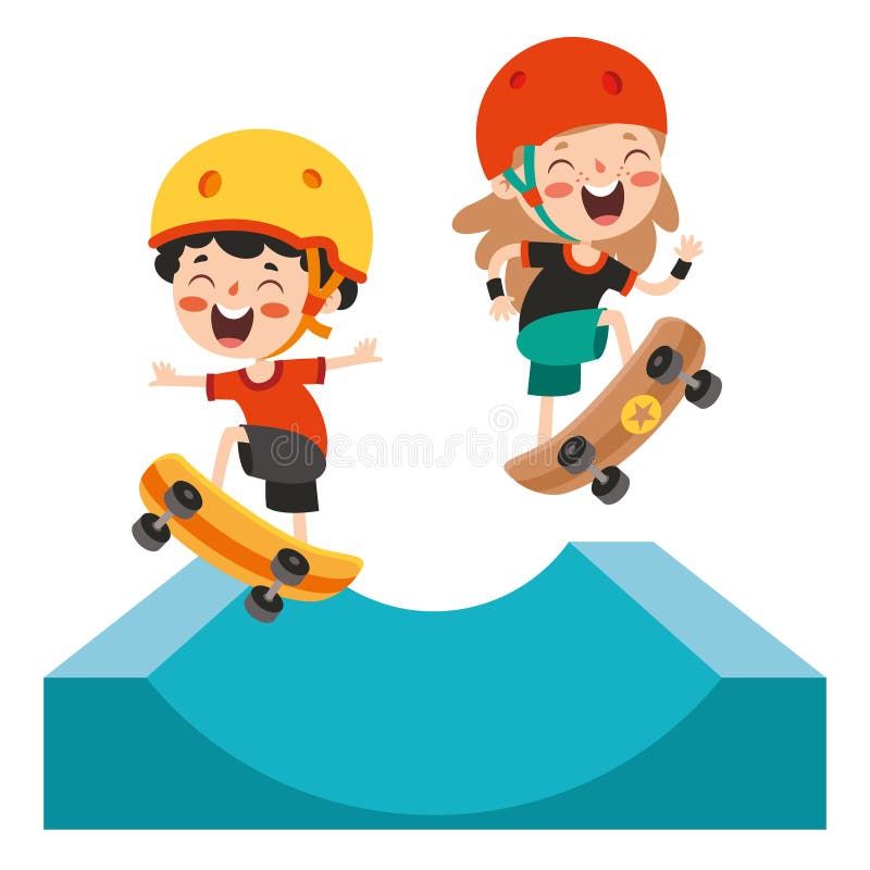 Cartoon Illustration of a Kid Playing Skateboard Stock Vector ...