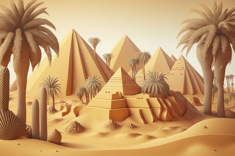 Cartoon Illustration, a Landscape of the Pyramids of Egypt, Ai ...