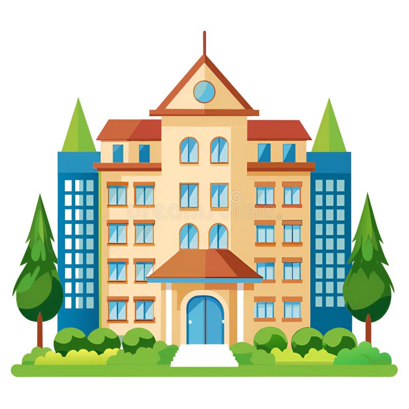Cartoon Illustration of a Big Building with Trees in Front Stock ...