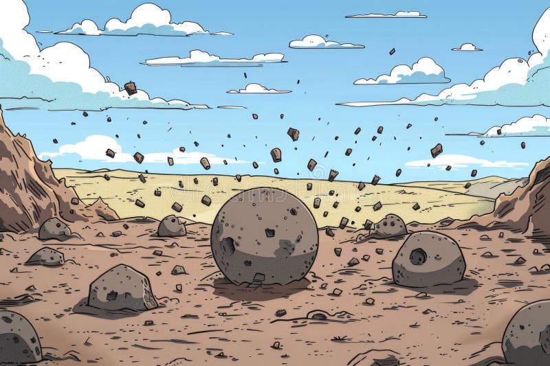 A Cartoon Illustration of a Large Rock in a Desert. Suitable for ...